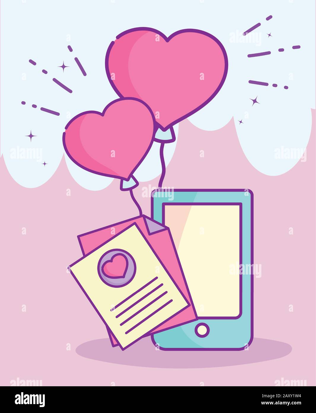 happy valentines day, smartphone message letter balloons heart love ...
