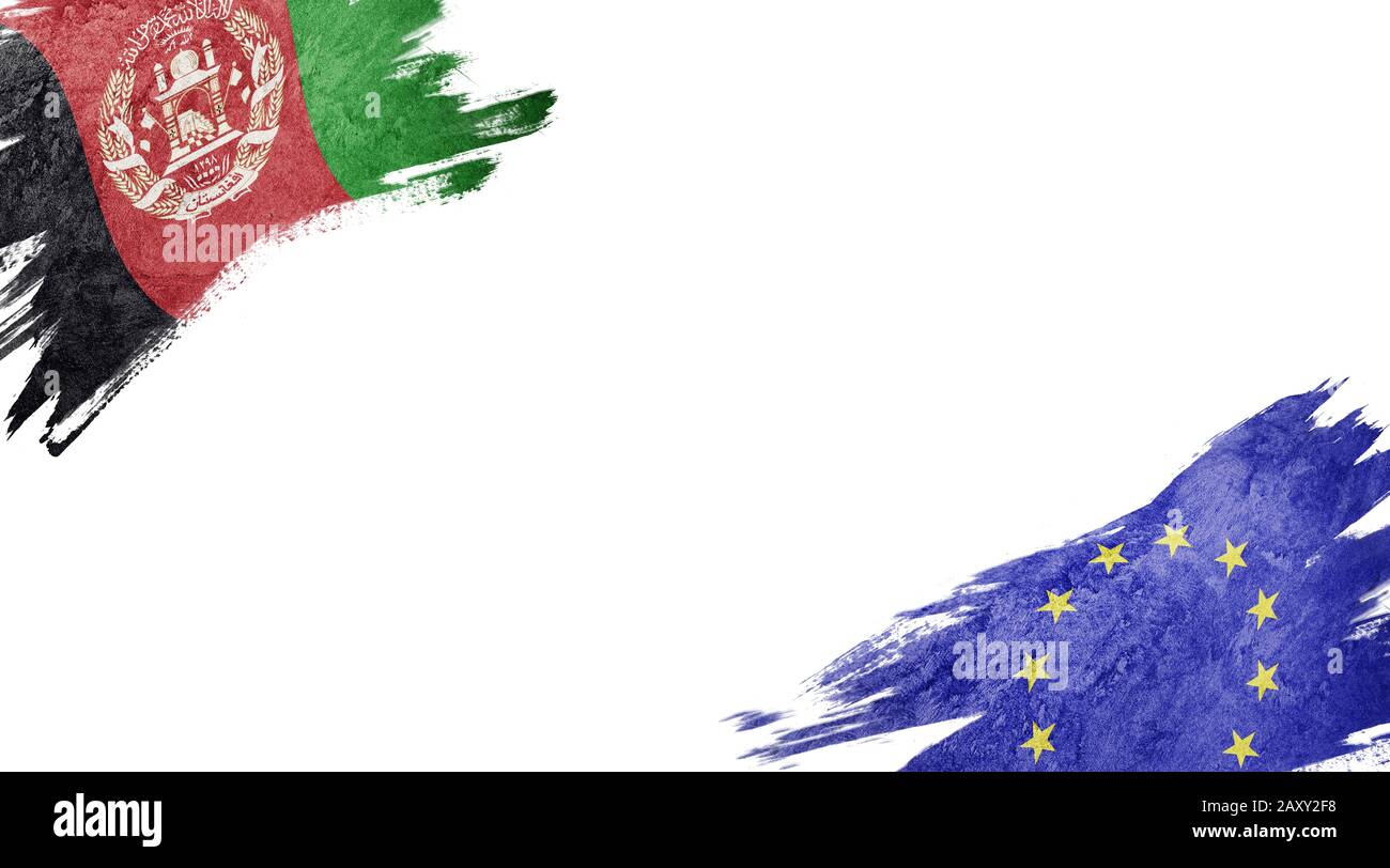 Flags of Afghanistan and Europe Union on white background Stock Photo ...