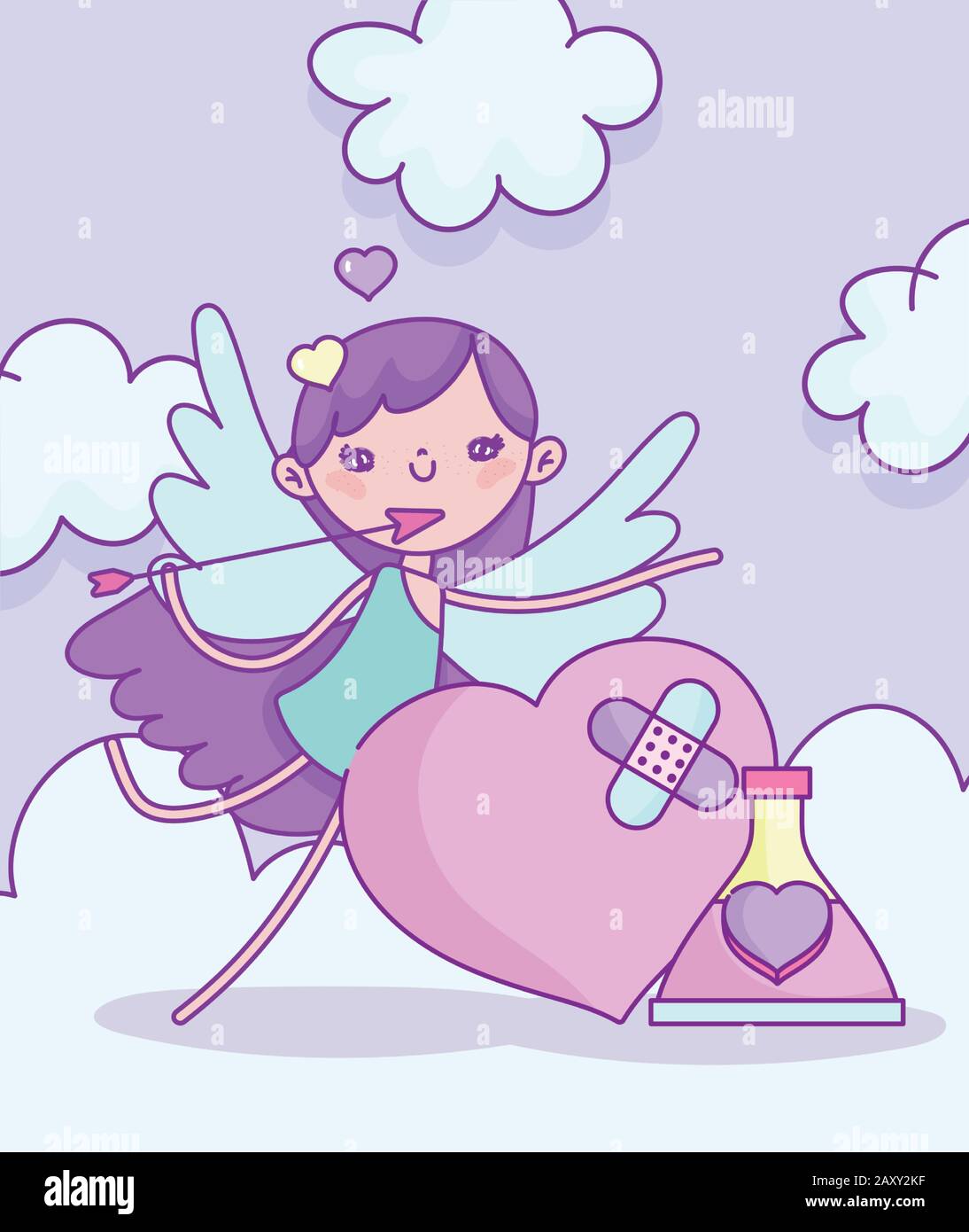 happy valentines day, cupid with sad heart and bottle potion love ...