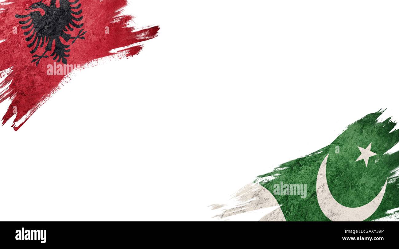 Flags of Albania and Pakistan on white background Stock Photo - Alamy