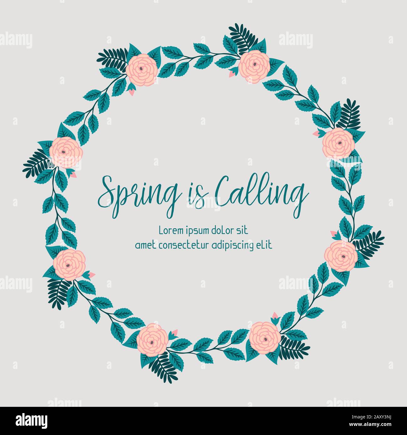 Simple shape of spring calling greeting card design, with seamless leaf ...