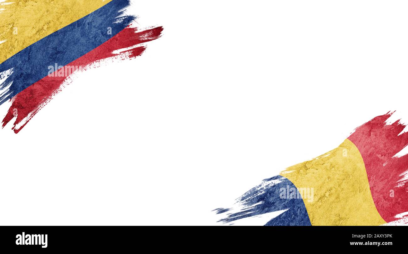 Flags of Colombia and Romania on white background Stock Photo - Alamy