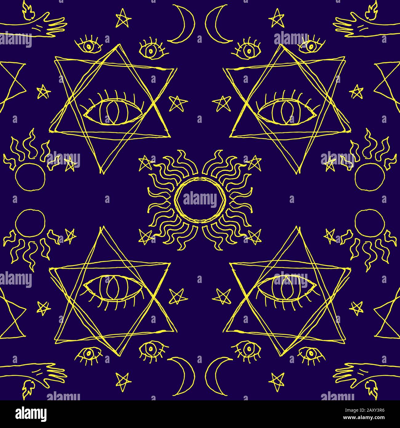 Hand drawn doodle esoteric seamless pattern. Black and white sketch ...