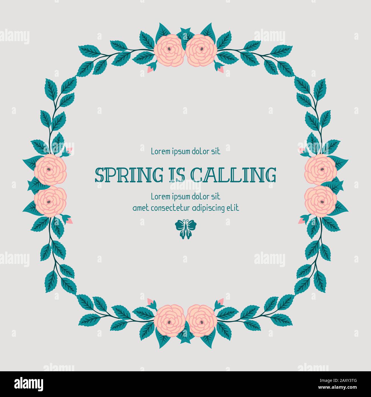 Template for spring calling greeting card, with simple leaf and floral ...