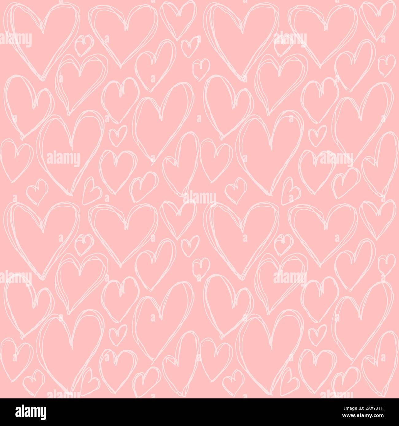 Vector pink seamless pattern with doodle heart. Valentines day and ...