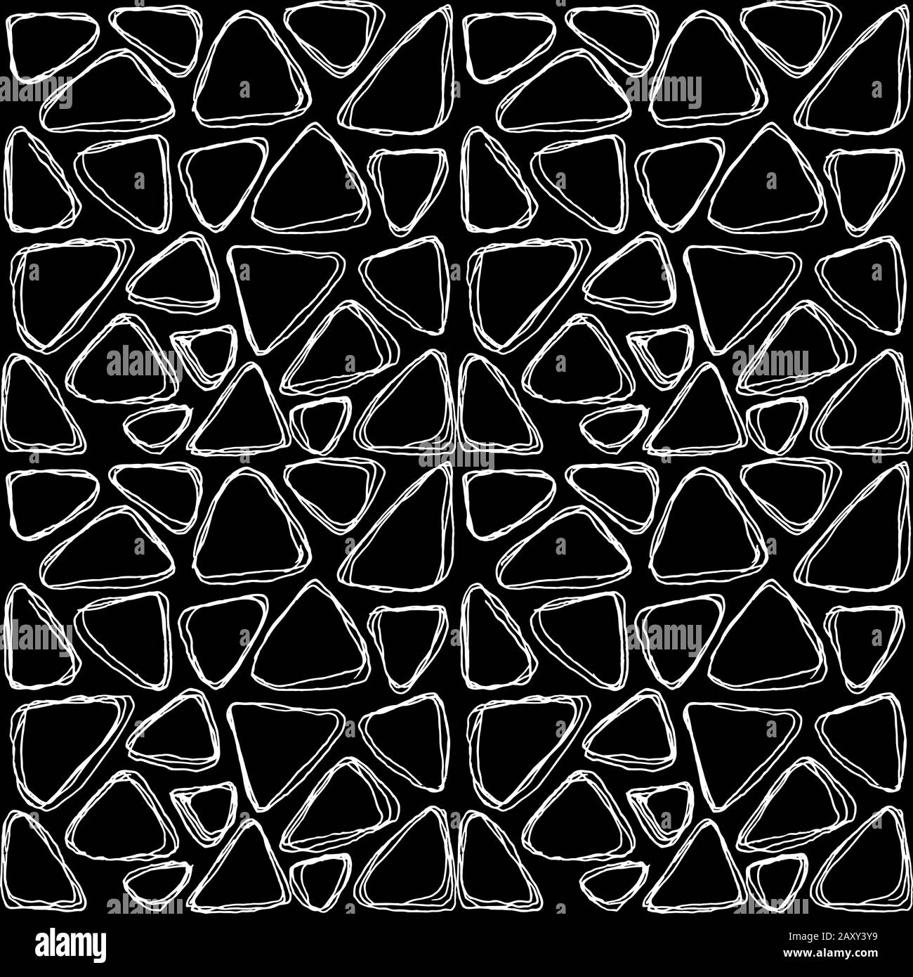 Hand drawn seamless pattern with white triangles on black background ...