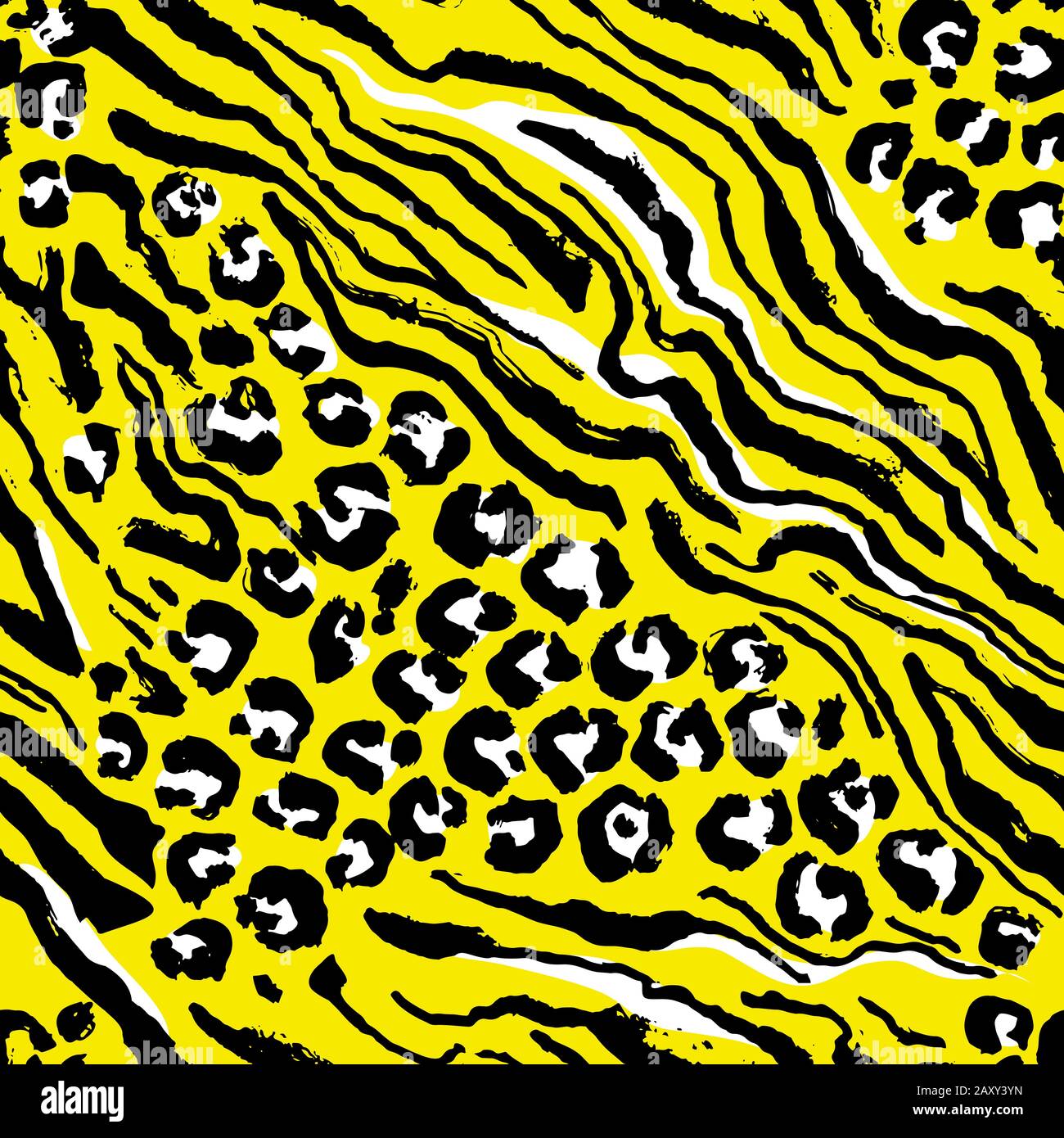 Leopard print seamless pattern. Yellow hand drawn background. Vector ...