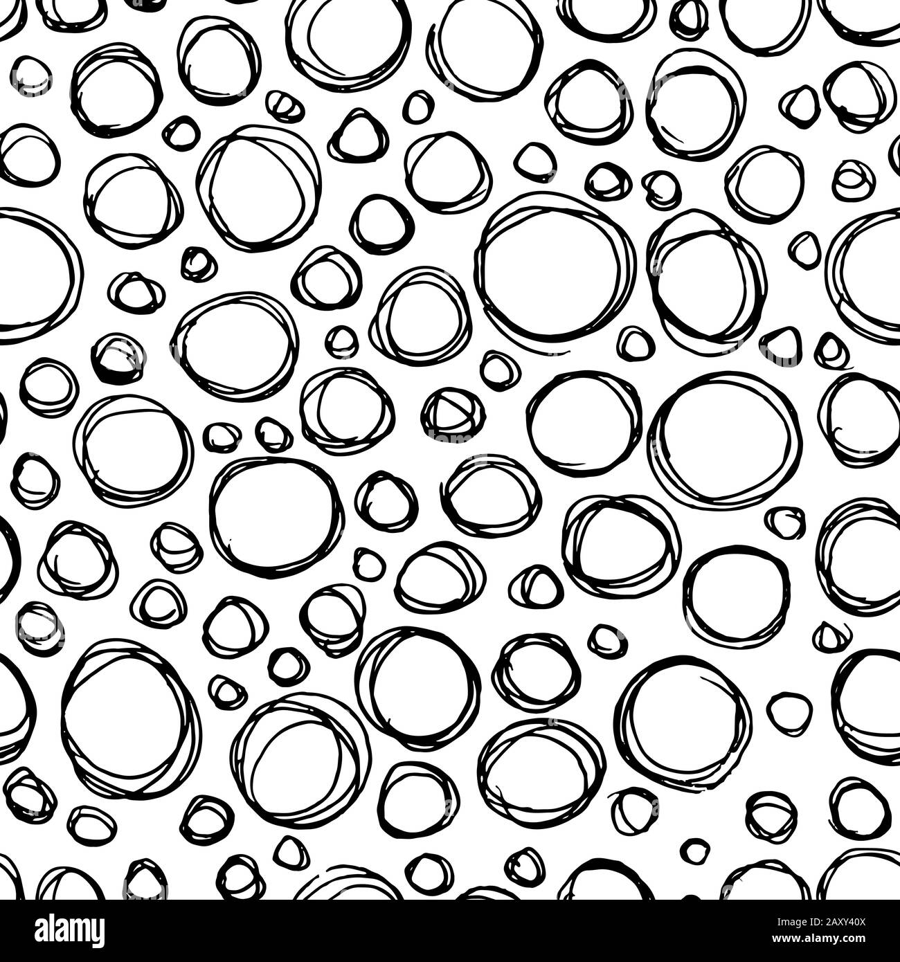 Doodle circles seamless black and white pattern. Vector illustration ...