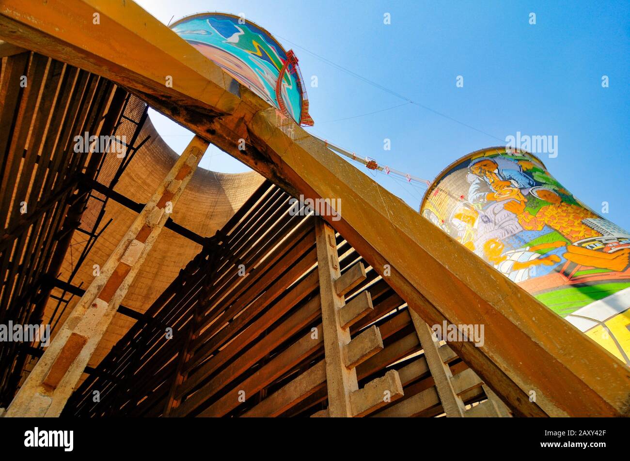 Soweto, South Africa - Oct 22, 2011: Orlando Towers Painted chimneys in ...