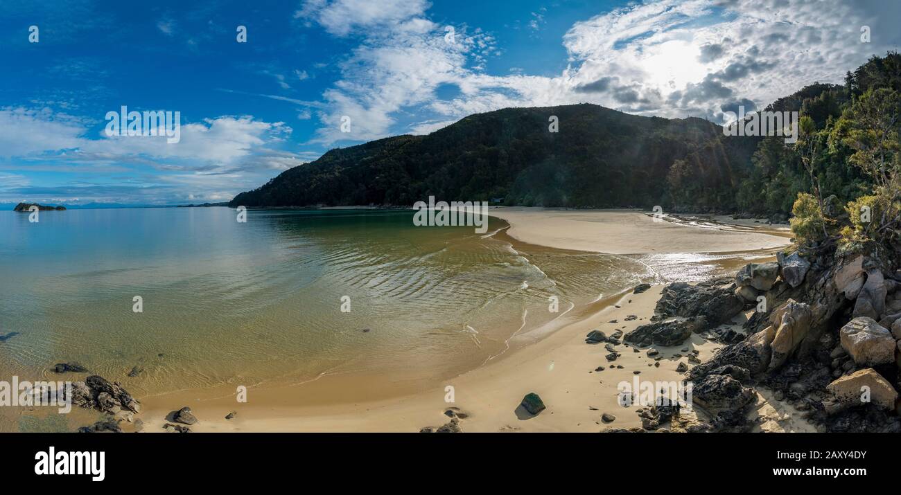 Sandy beach beach of Stillwell Bay, Abel Tasman National Park, Tasman, South Island, New Zealand ...