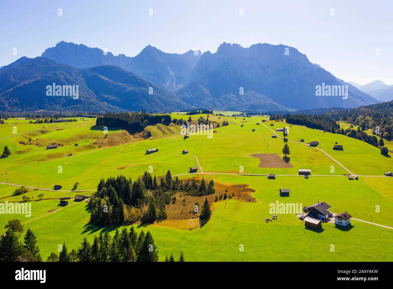 Hump meadows near Mittenwald, Karwendel Mountains, Werdenfelser Land ...
