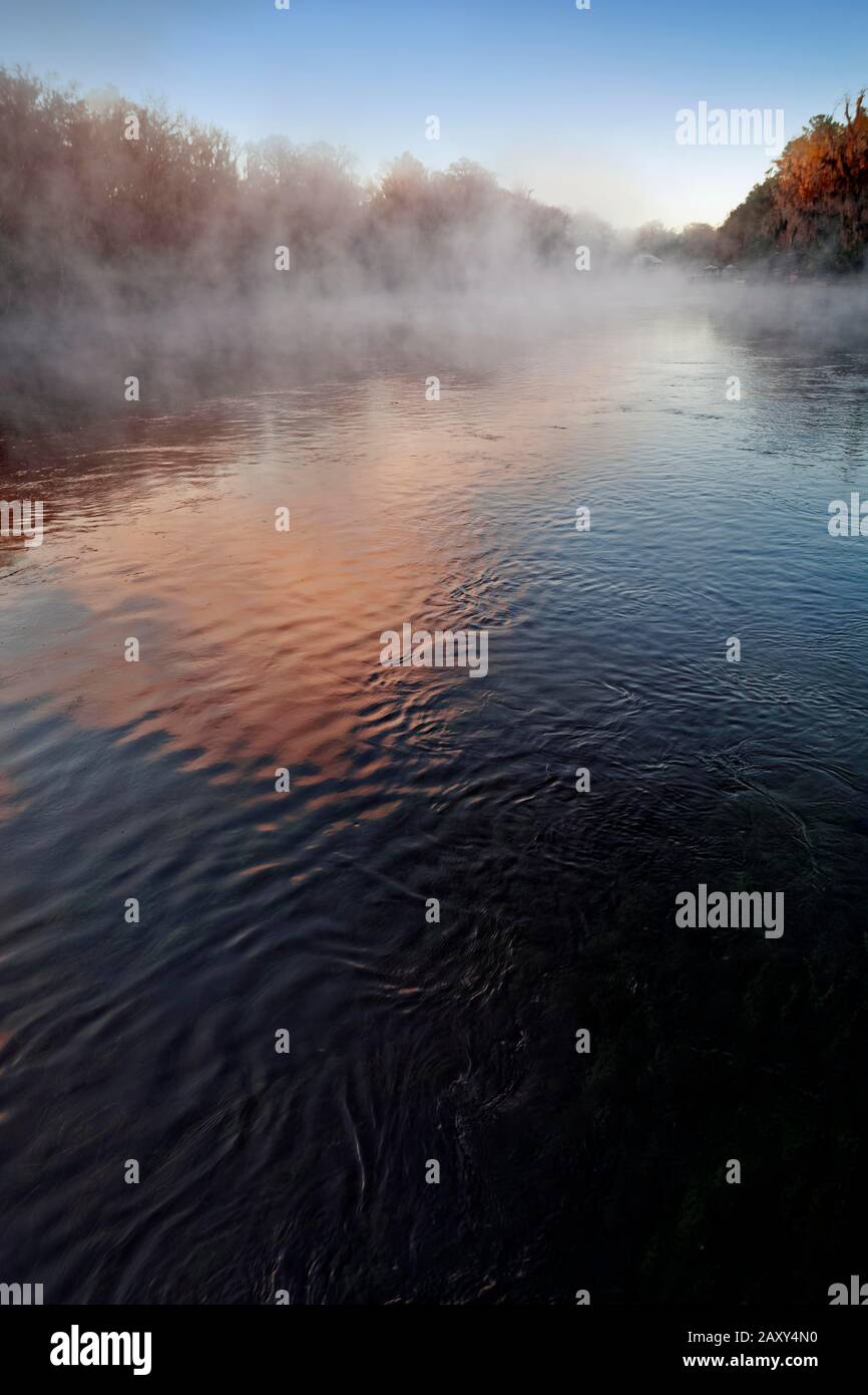River landscape, early morning, rising morning fog, sunrise, symbol of ...