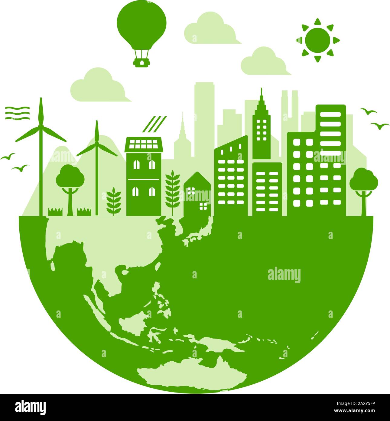 Green eco city vector illustration ( ecology concept , nature ...