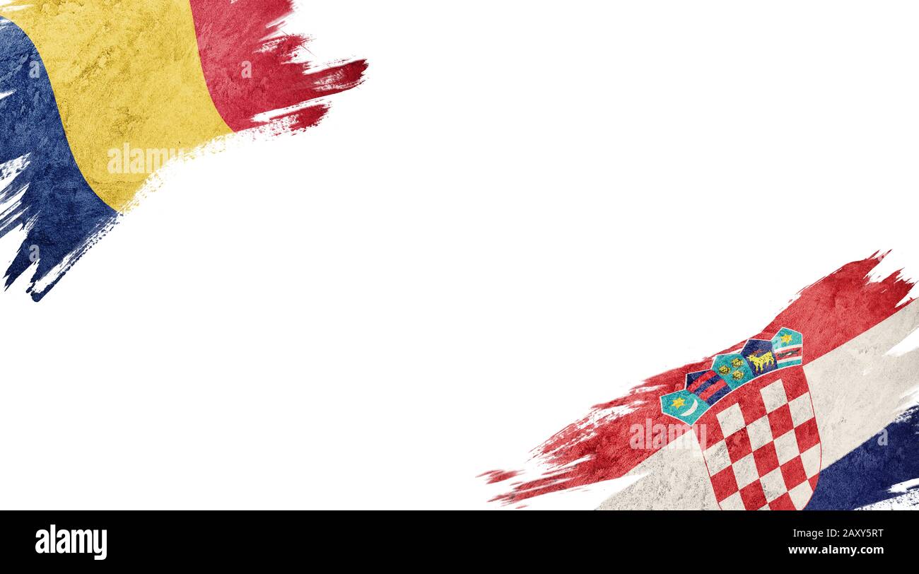 Flags of Romania and Croatia on white background Stock Photo - Alamy