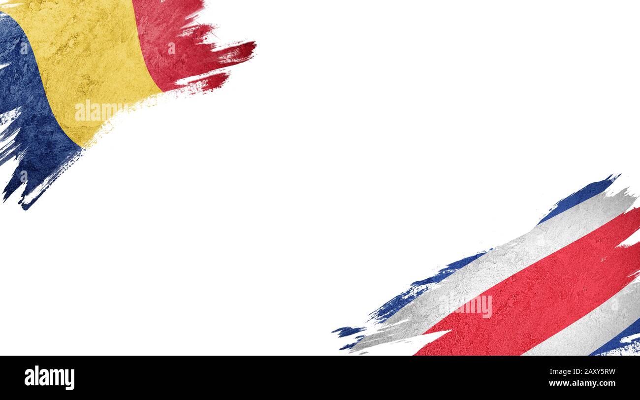 Flags of Romania and Costa Rica on white background Stock Photo - Alamy