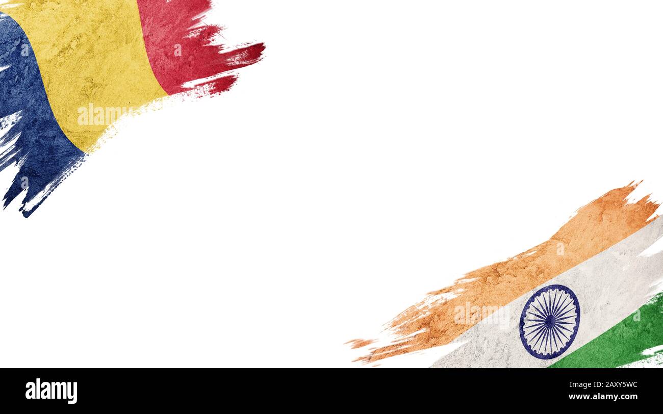 Flags of Romania and India on white background Stock Photo - Alamy