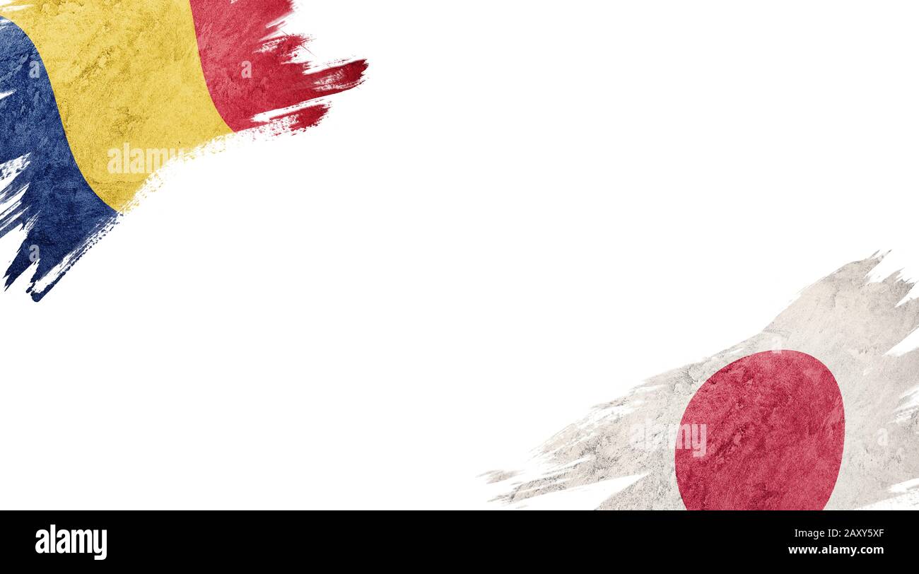 Flags of Romania and Japan on white background Stock Photo - Alamy