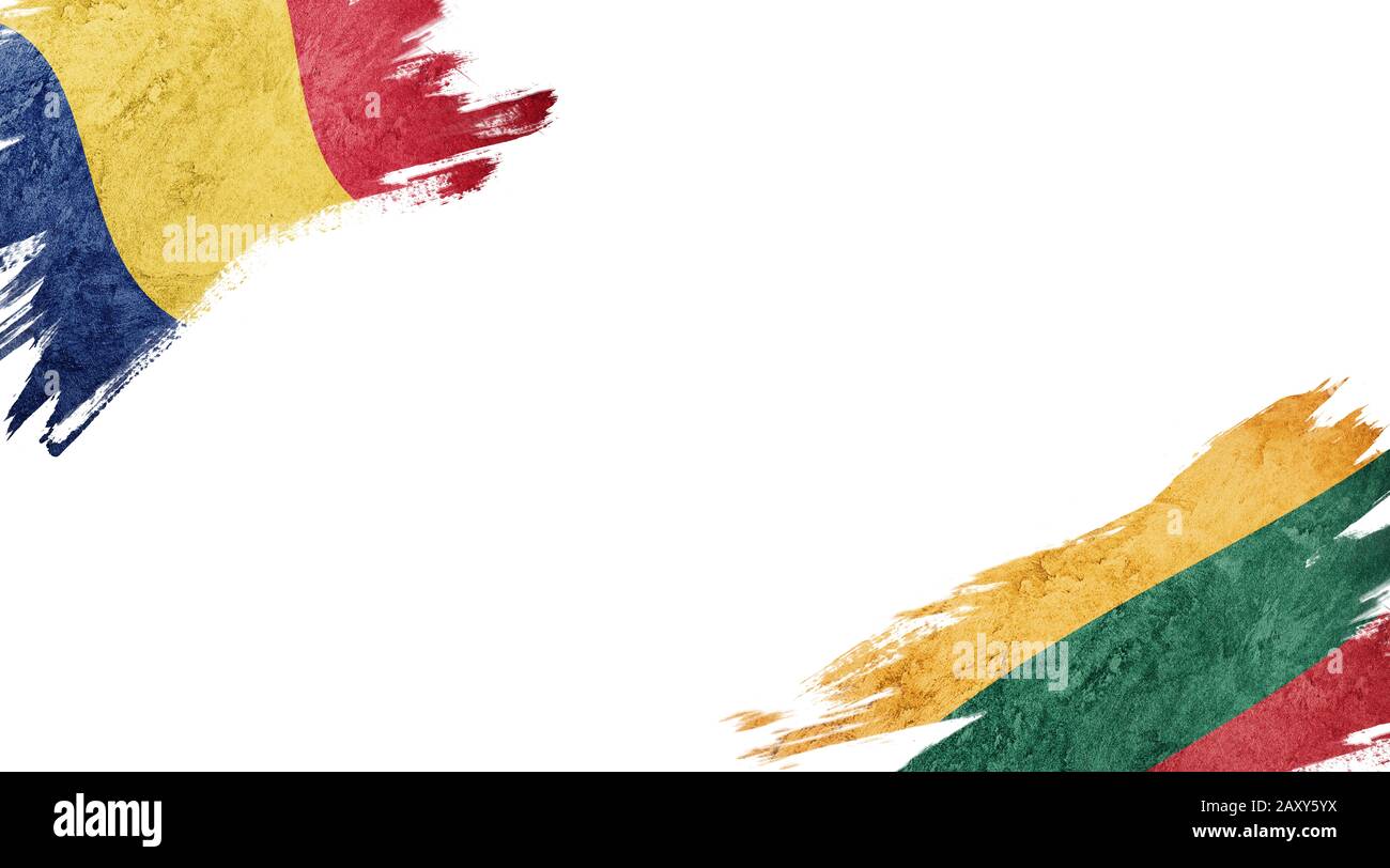 Flags of Romania and Lithuania on white background Stock Photo - Alamy