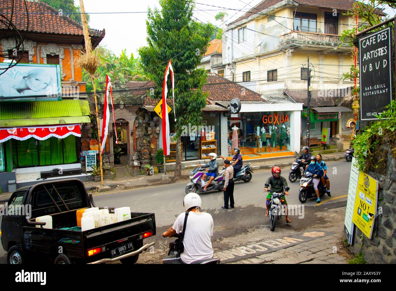 Ubud, Indonesia - August 29, 2019: Traffic controller during peak hours ...