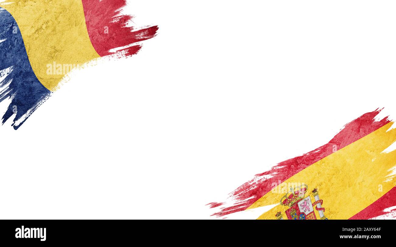Flags of Romania and Spain on white background Stock Photo - Alamy