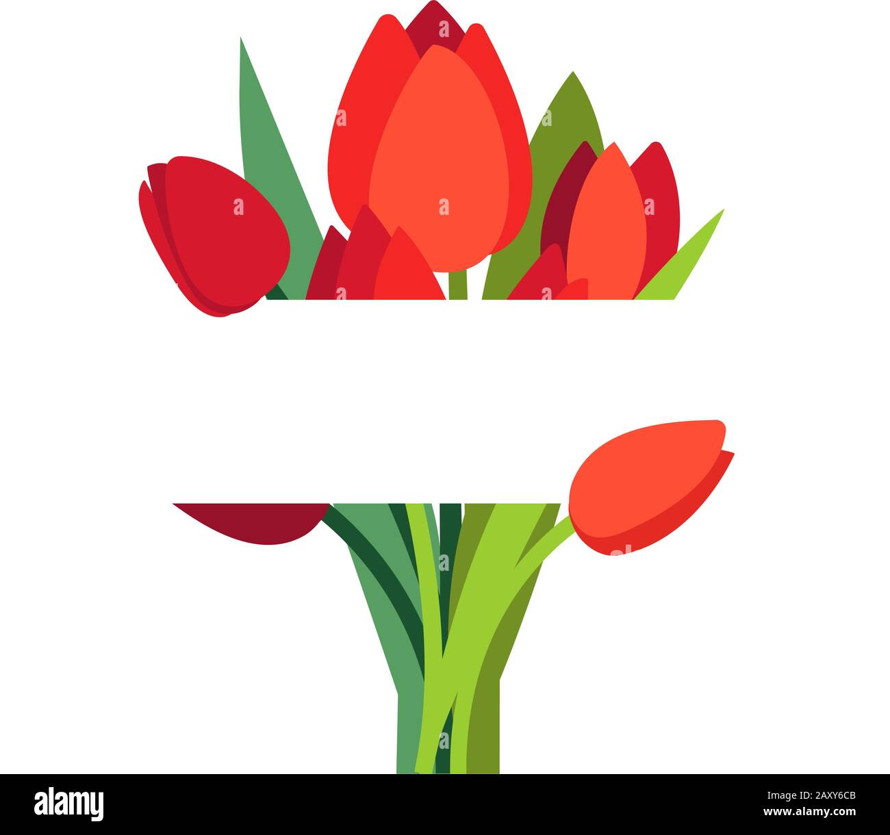 Bright positive vector floral frame with red tulip flowers isolated on ...