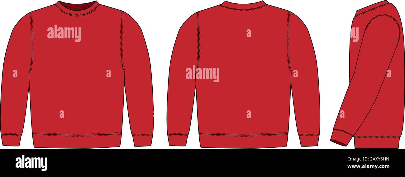 Vector template illustration of sweat shirt (front, back, side Stock ...