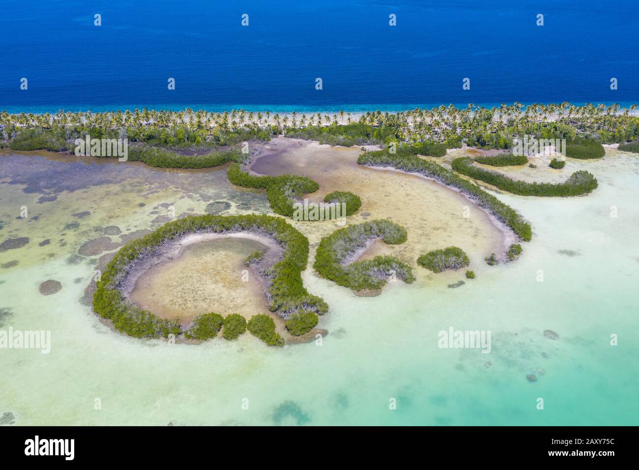 A remote tropical island in the Molucca Sea is fringed by a ring of ...