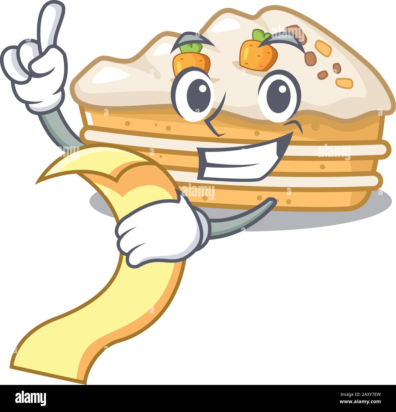 A funny cartoon character of carrot cake holding a menu Stock Vector ...