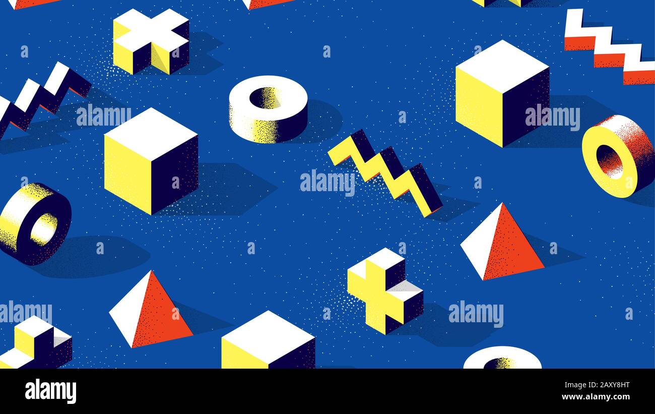 Abstract isometric 3D shapes with contrast shadows and dotwork texture ...