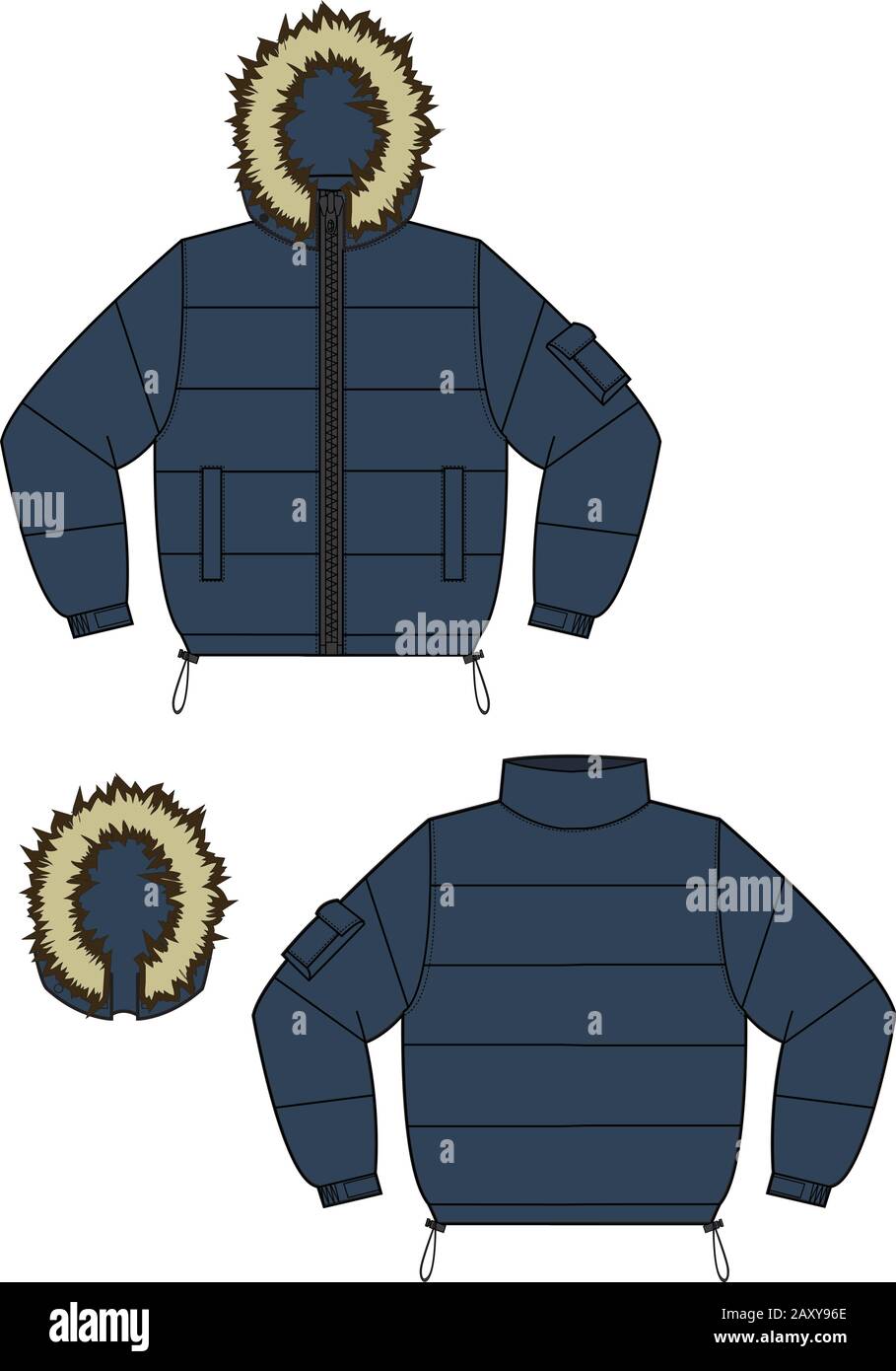 Vector illustration of Down jacket (fur hood Stock Vector Image & Art ...