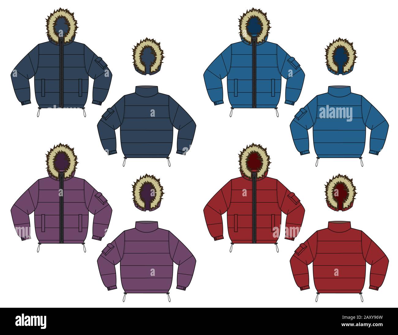 Vector illustration of Down jacket (fur hood Stock Vector Image & Art ...