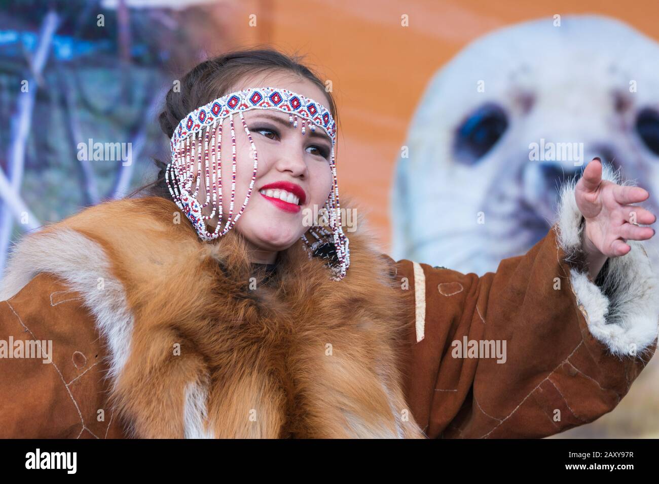 Female expression dancing in national clothing indigenous inhabitants ...