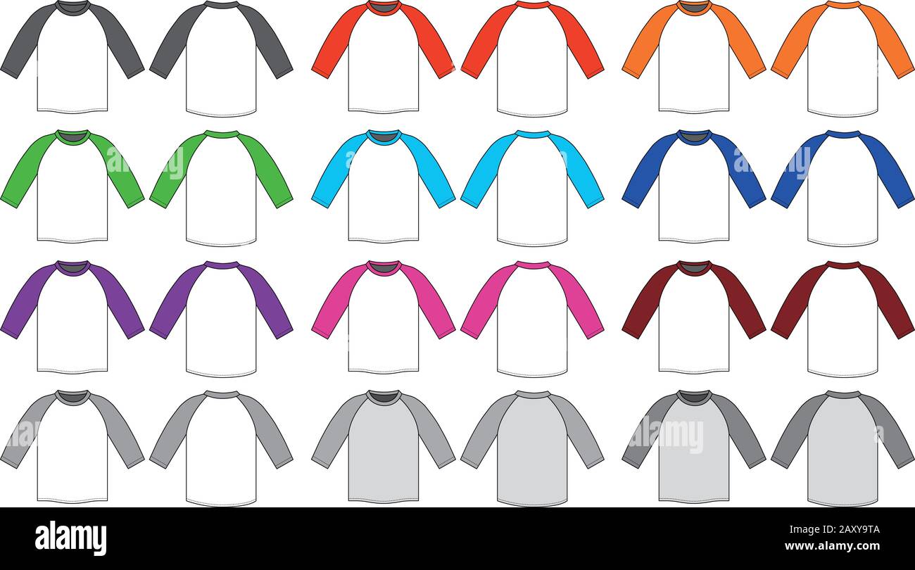 Raglan short sleeve t-shirt template illustration set Stock Vector ...
