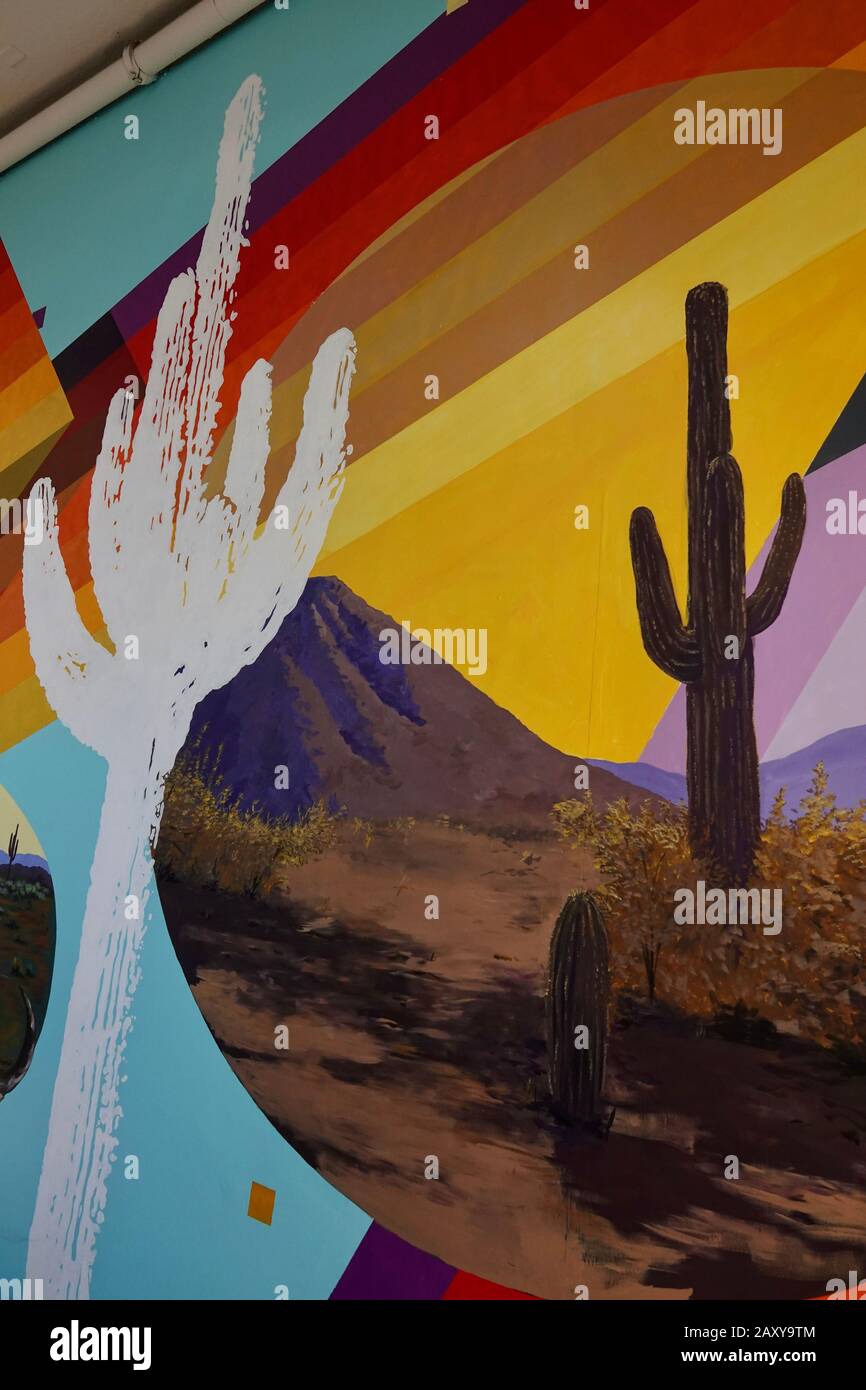 A Colorful mural depicting scenes of Arizona Stock Photo - Alamy