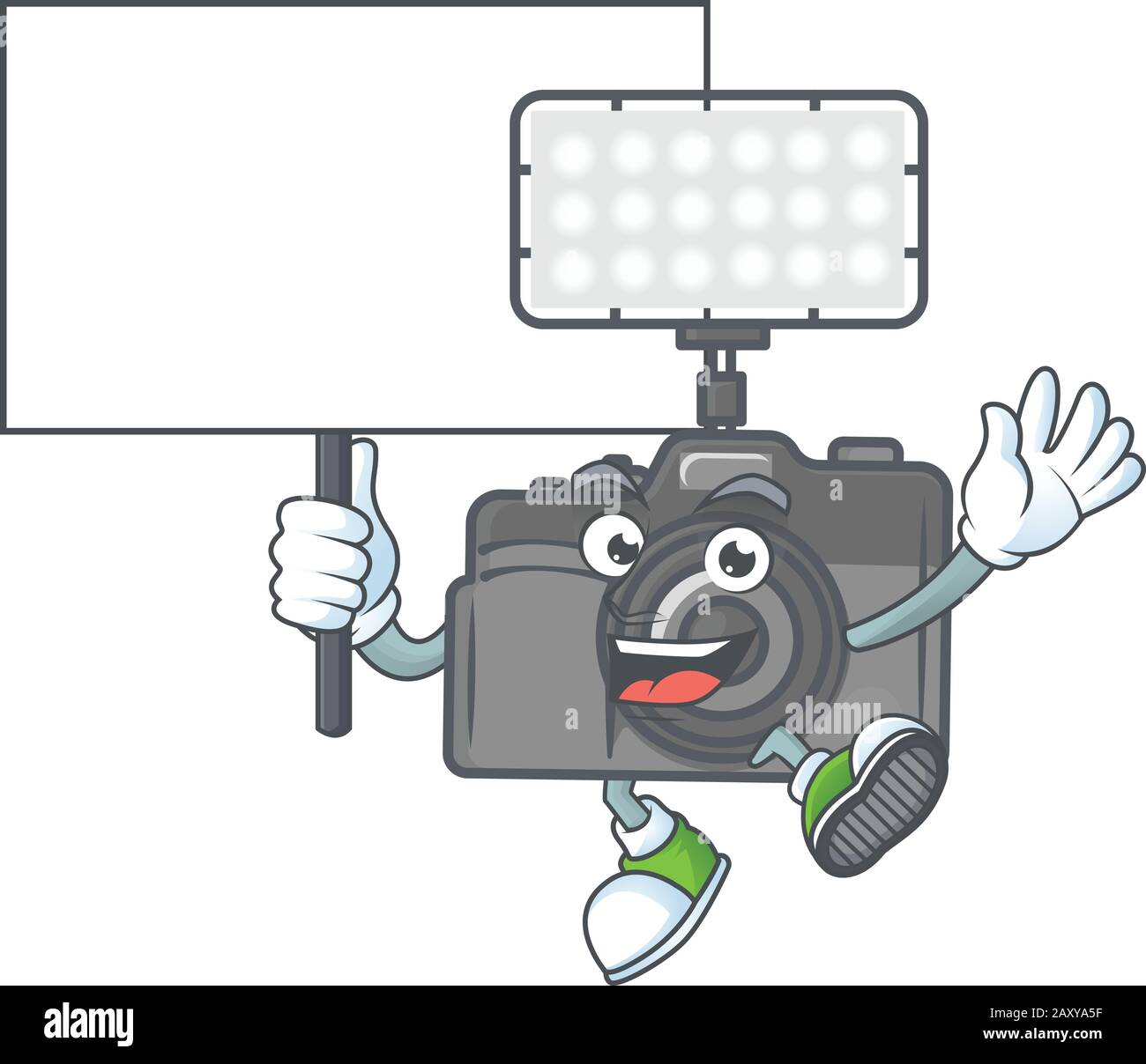 A picture of photo camera with lighting cartoon character with board ...
