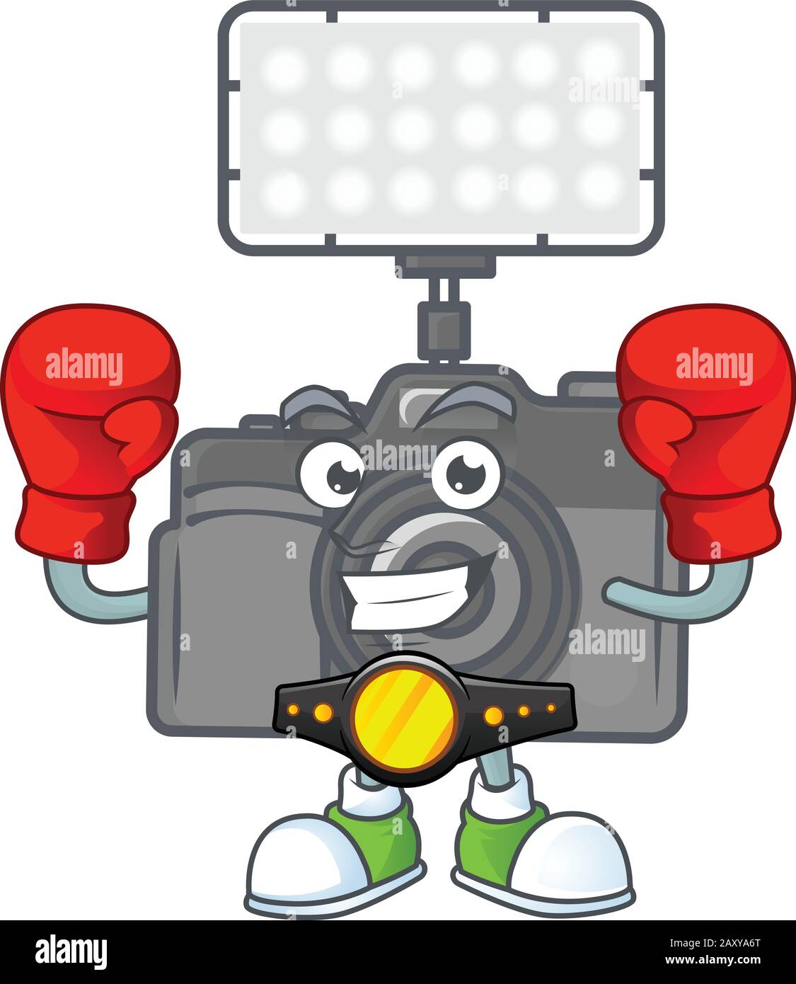 A sporty Boxing photo camera with lighting cartoon character design ...