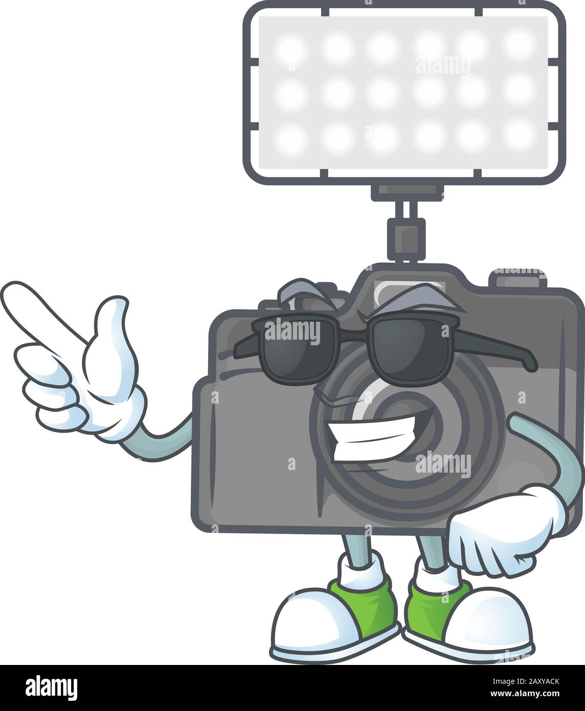 Super cool photo camera with lighting mascot character wearing black ...