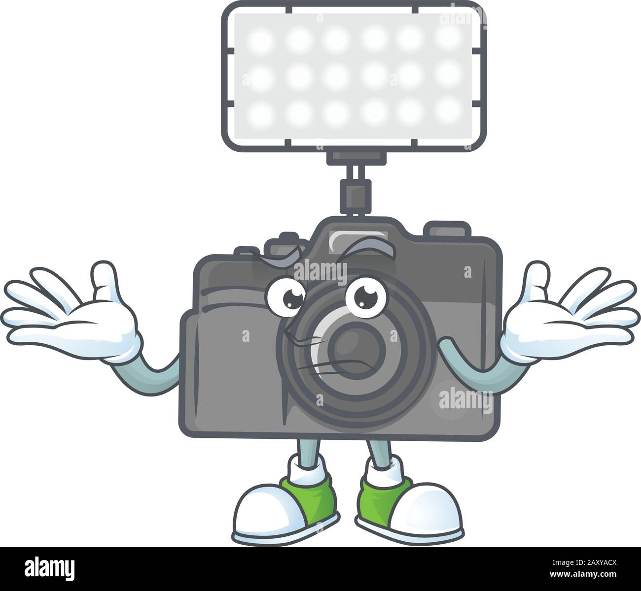 A comical Grinning photo camera with lighting cartoon design style ...