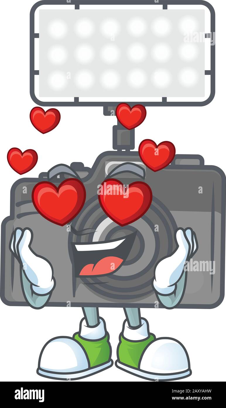 A romantic photo camera with lighting cartoon mascot design style Stock ...