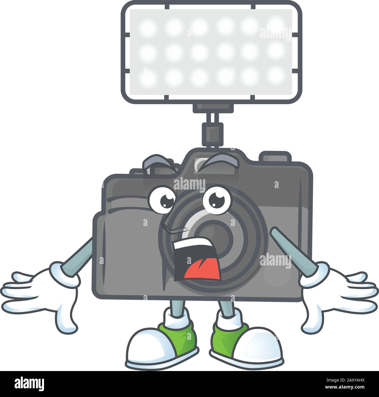 cartoon character design of photo camera with lighting with a surprised ...