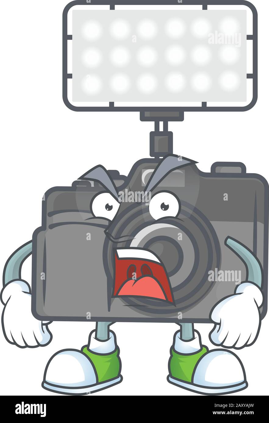 Photo camera with lighting cartoon character design with angry face ...
