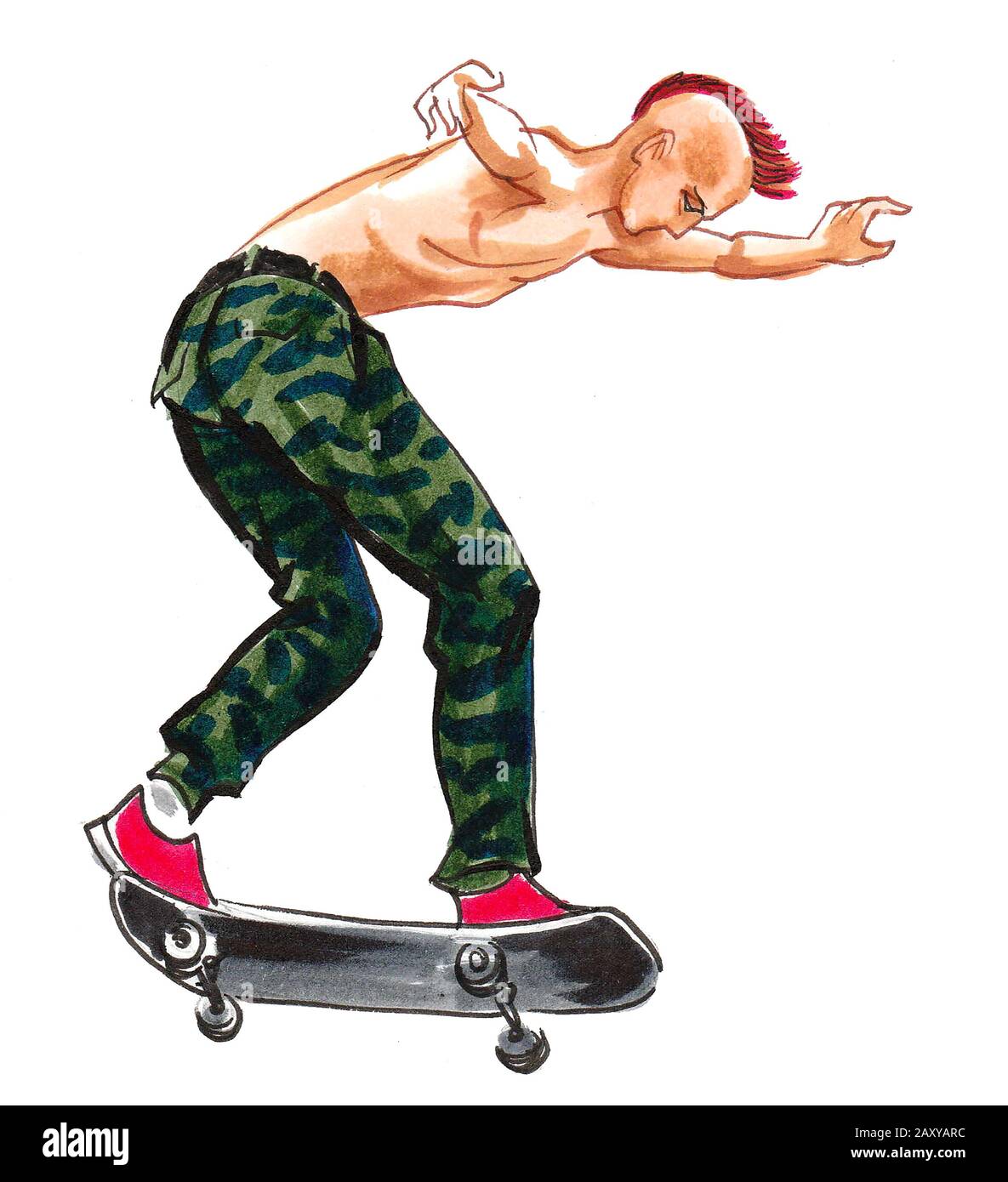 Punk on skateboard. Ink and watercolor illustration Stock Photo - Alamy