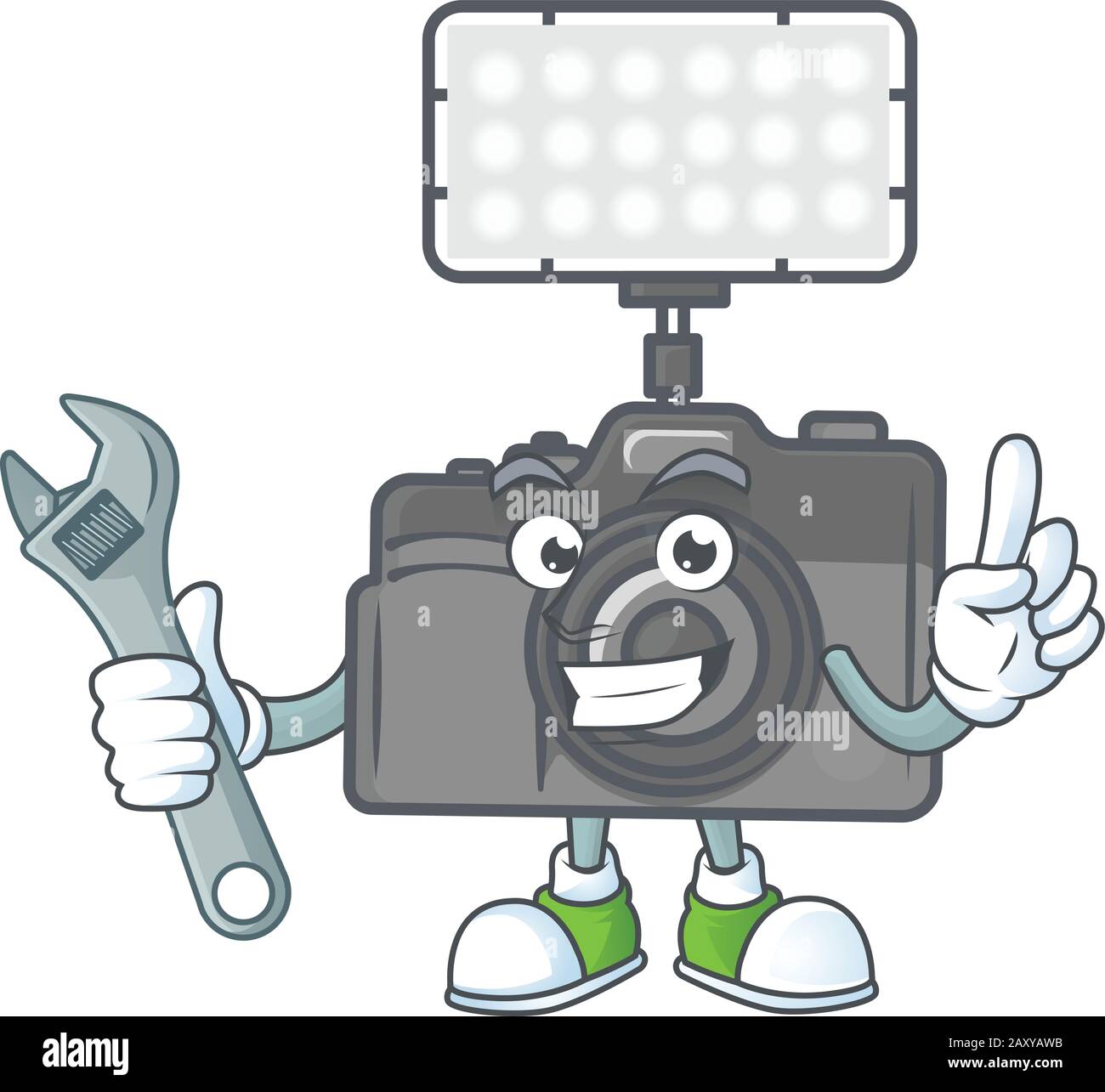 happily Mechanic photo camera with lighting cartoon character design ...