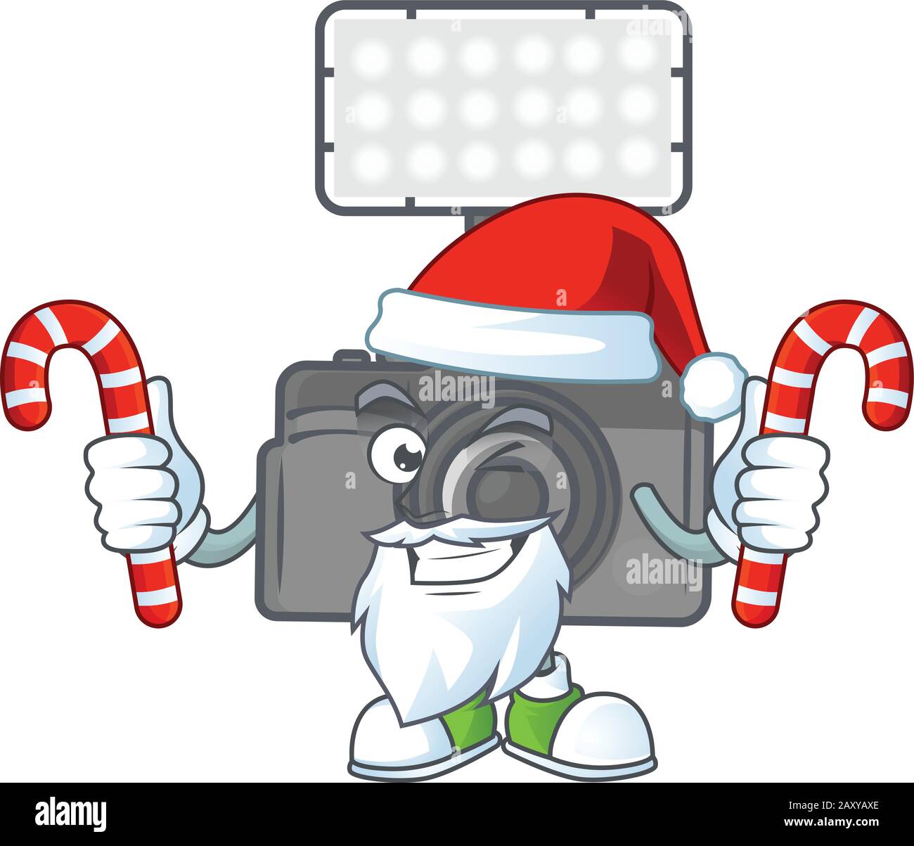 cartoon mascot style of photo camera with lighting in Santa costume ...