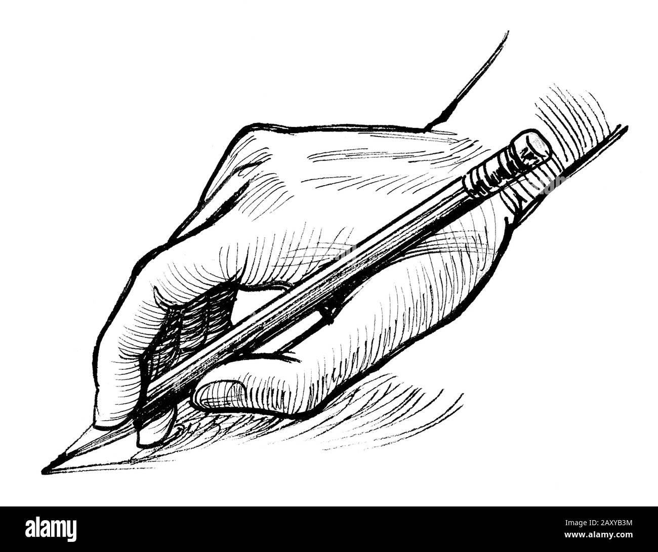 Hand with pencil. Ink black and white drawing Stock Photo - Alamy