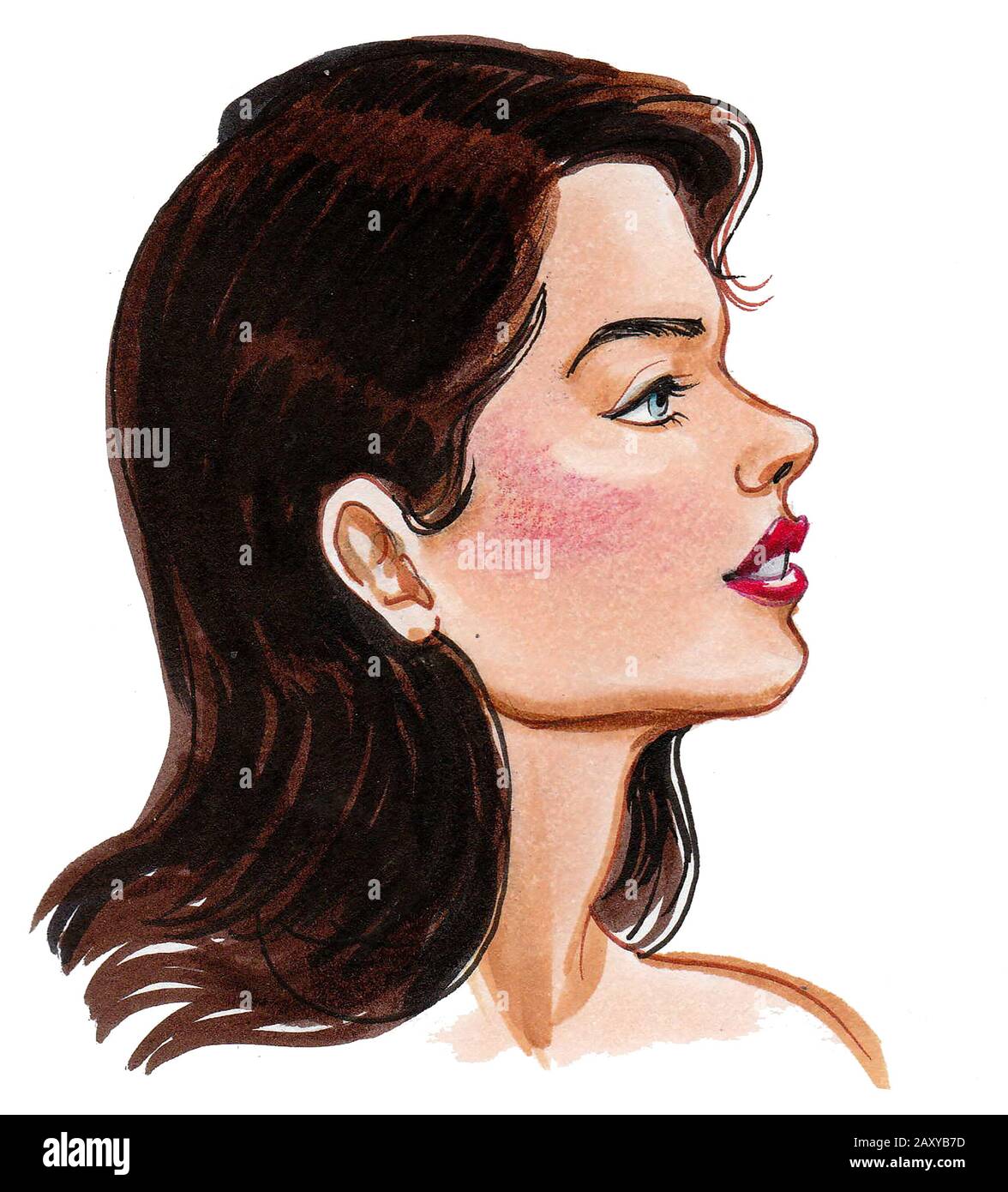 Pretty woman face. Ink and watercolor illustration Stock Photo - Alamy