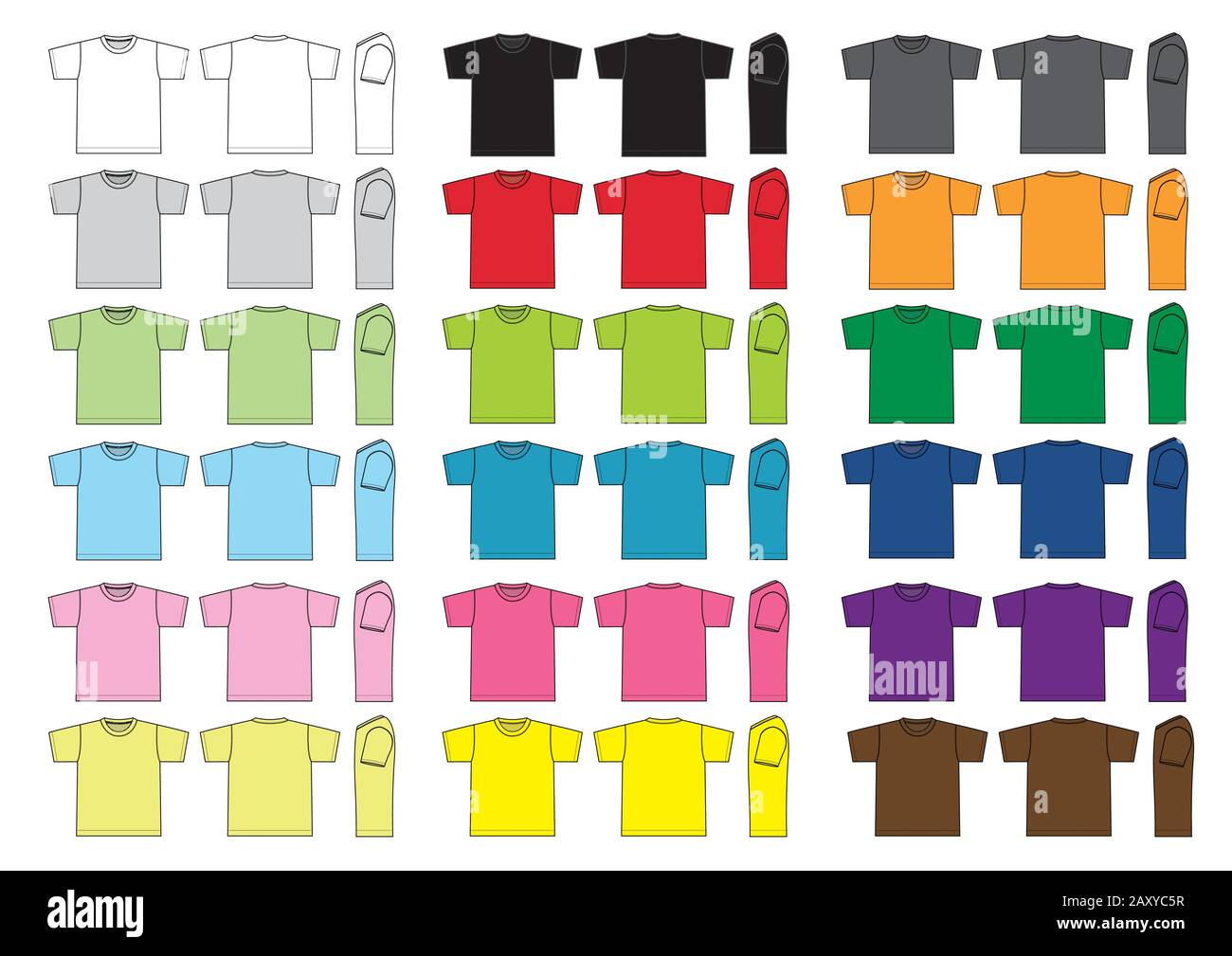 Short sleeve T-shirts vector template illustration set (color ...
