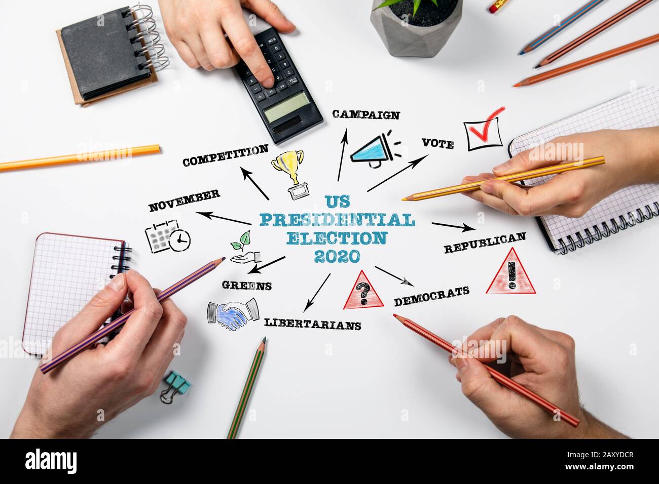 US Presidential Election 2020 concept. Chart with keywords and icons ...