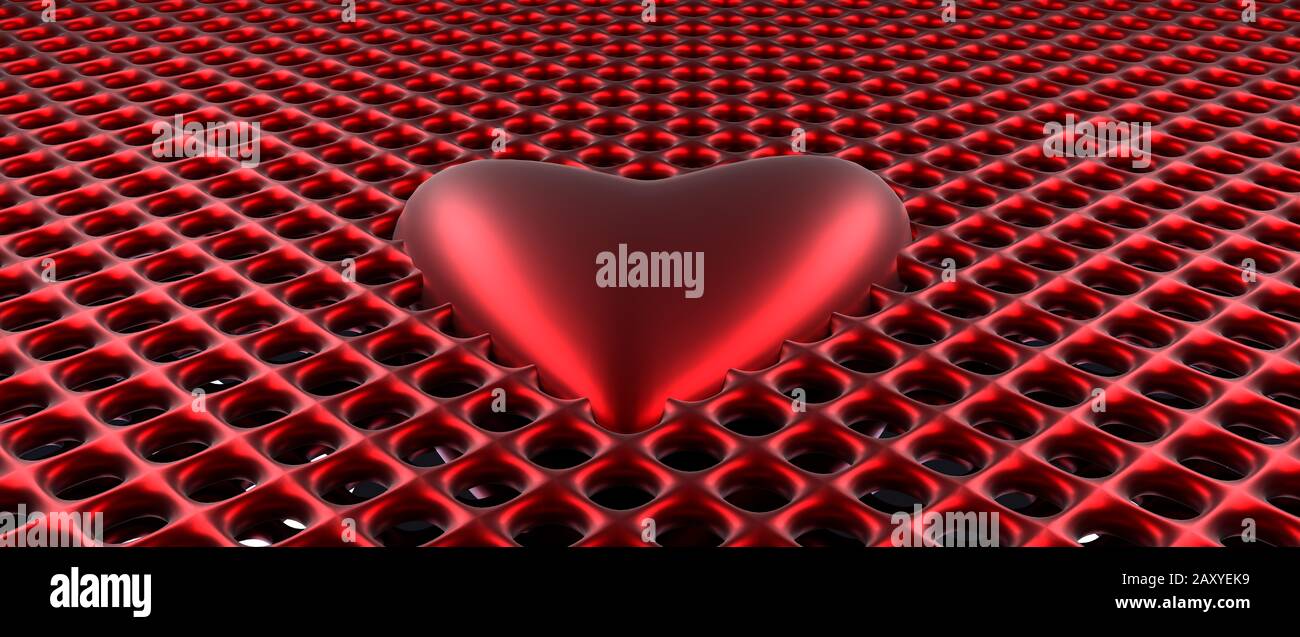Big red heart shape in a grid, 3d rendering Stock Photo - Alamy