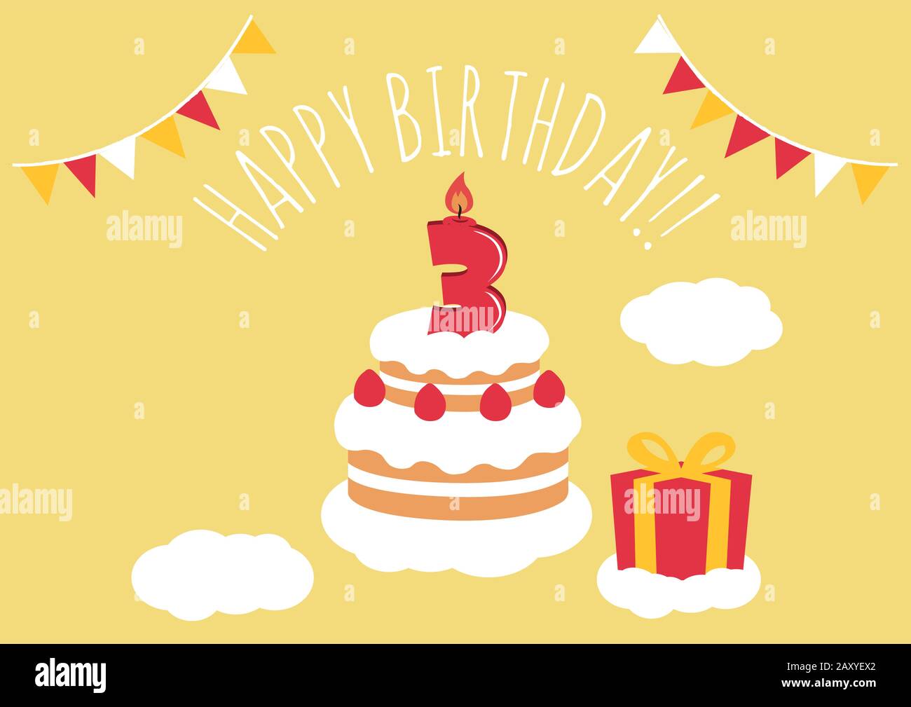 Birthday card (invitation/greeting). Birthday cake illustration (3 ...
